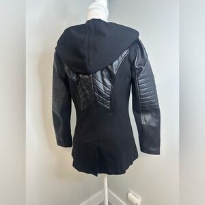 blanc noir | Jackets & Coats | Blanc Noir Hooded Moto Blazer With Leather Sleeves In Black ...